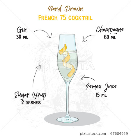 Hand Drawn Colorful French 75 Summer Cocktail...-插圖素材 [67684939] - PIXTA圖庫