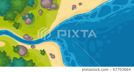 River flow into sea or pond top view scenic stream - Stock Illustration ...