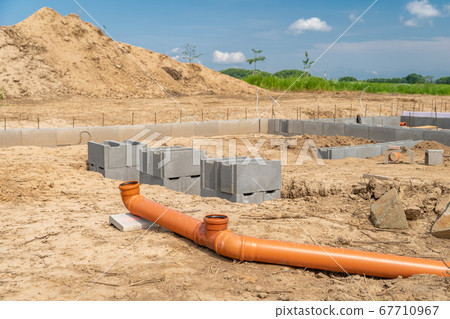 pipes for waste in the construction of a family house - Stock Image ...