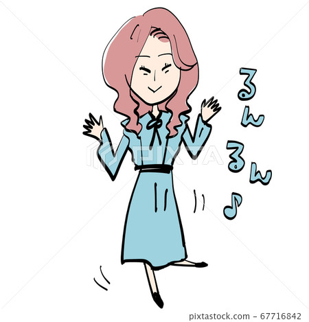 Run-Lung Shaking Bangs + Curly Hair Woman - Stock Illustration ...