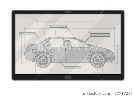 Tablet Screen with Car Design Draft as Auto... - Stock Illustration ...