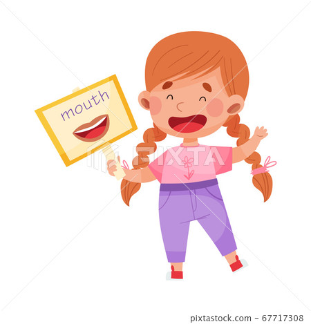 Smiling Girl Character Holding Flashcard with... - Stock Illustration ...
