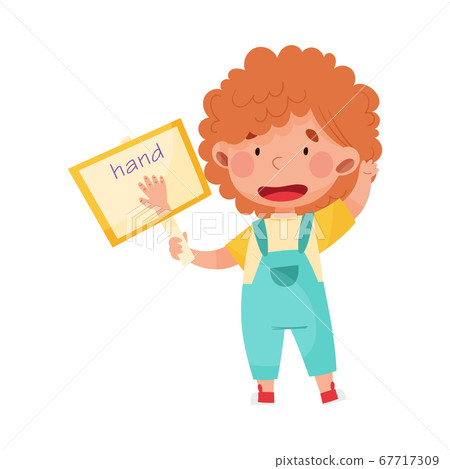 Cute Girl Holding Flashcard with Hand Picture... - Stock Illustration ...