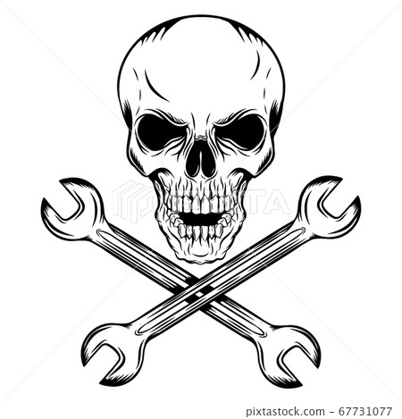 human skull with crossing wrenches of illustration - Stock Illustration ...