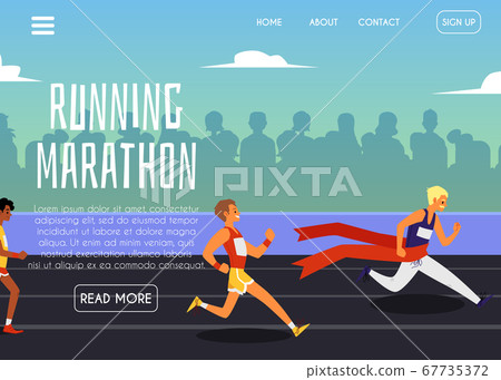 Running marathon banner with sportsmen at... - Stock Illustration ...
