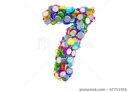 Number 7 from colored alarm clocks, 3D rendering - Stock Illustration ...