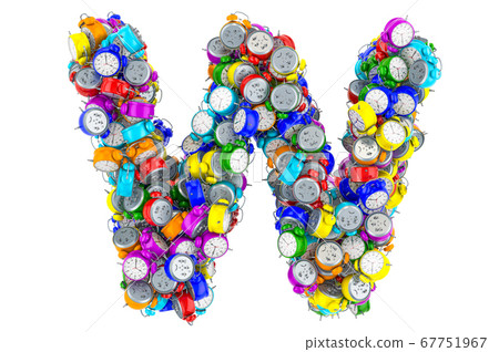 Letter W from colored alarm clocks, 3D rendering - Stock Illustration ...