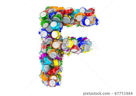 Letter F from colored alarm clocks, 3D rendering - Stock Illustration ...