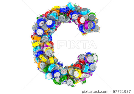 Letter C from colored alarm clocks, 3D rendering - Stock Illustration ...