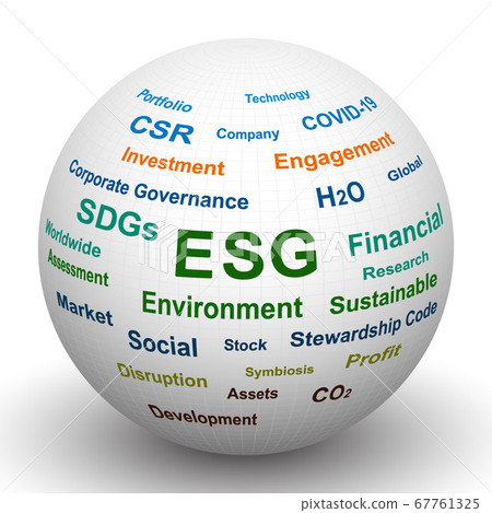 Word cloud and white sphere with ESG concept - Stock Illustration ...