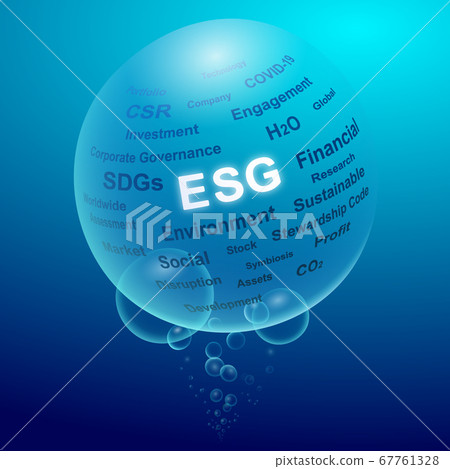 Word cloud based on ESG concept, bubbles in the... - Stock Illustration ...