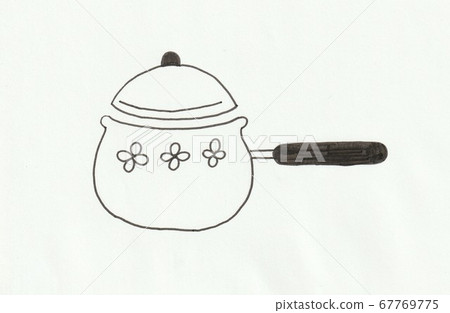 Kitchen illustration/one-handed pot [monotone] - Stock Illustration ...