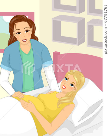 Girl Home Birth Midwife Illustration - Stock Illustration [67791763 ...