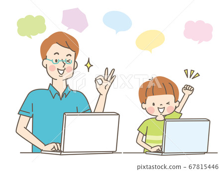 A smiling parent and child and a computer - Stock Illustration ...
