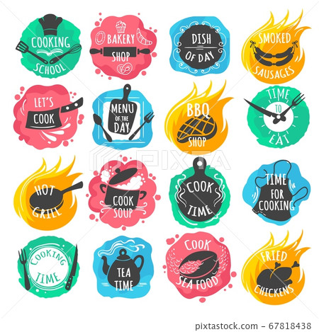 Cooking food lettering emblems - Stock Illustration [67818438] - PIXTA