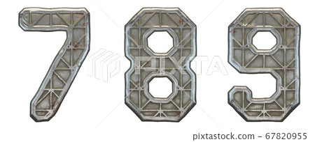 Set of numbers 7, 8, 9 made of industrial metal... - Stock Illustration ...