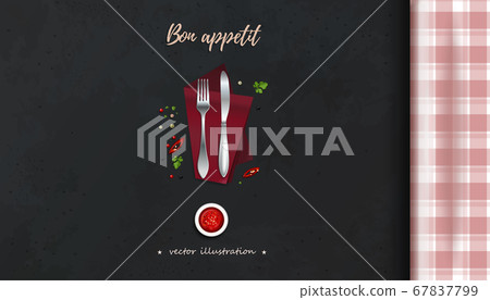 Table with a checkered tablecloth view from above - Stock Illustration ...