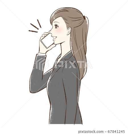 Side profile of a woman smiling and talking on... - Stock Illustration ...
