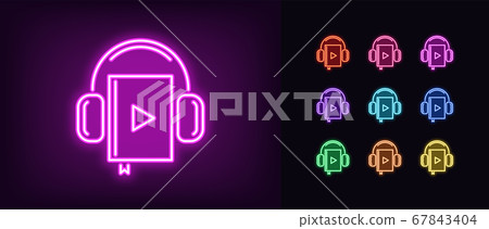 Neon audiobook icon. Glowing neon audio book sign - Stock Illustration ...