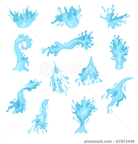 Cartoon Waves and Splashes Blue Water Set. Vector - Stock Illustration ...