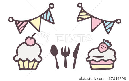 Cake garland cutlery party celebration birthday... - Stock Illustration ...