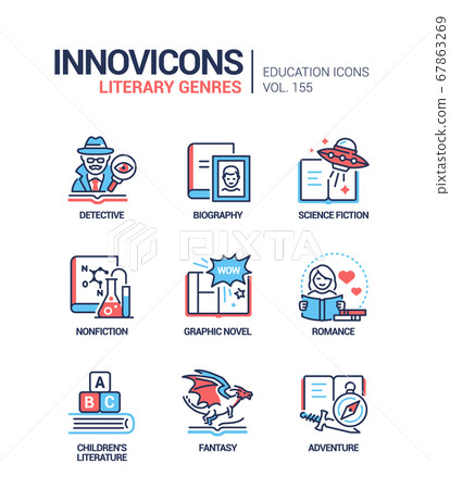 Literary genres - line design style icons set - Stock Illustration ...