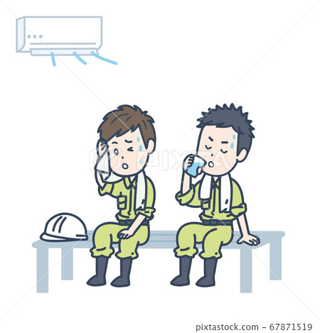 Illustration of two male workers resting in a... - Stock Illustration ...