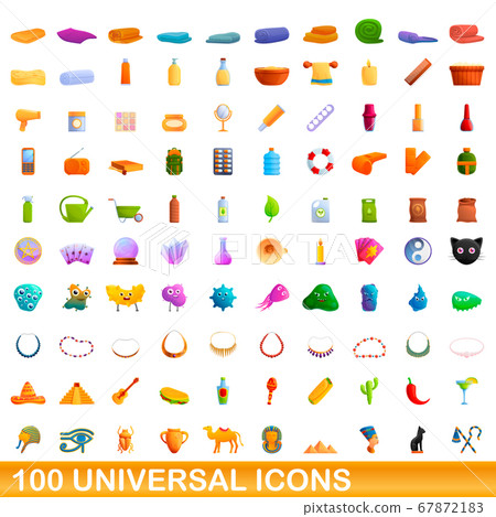 100 universal icons set, cartoon style - Stock Illustration [67872183 ...