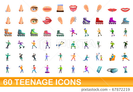 60 teenage icons set, cartoon style - Stock Illustration [67872219] - PIXTA