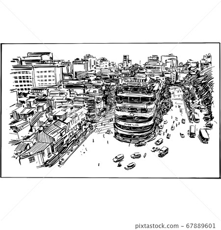 Drawing of the Hanoi cityscape in Vietnam -插圖素材 [67889601] - PIXTA圖庫