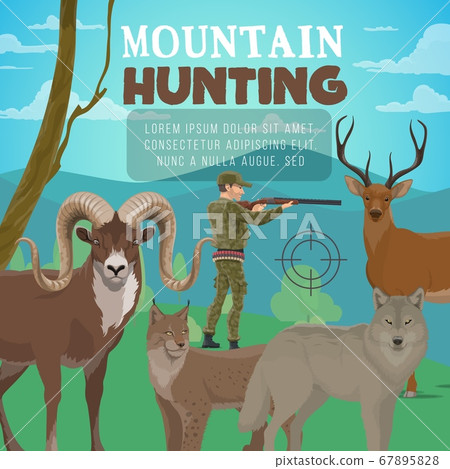Mountain hunting, forest deer, wild animals hunter - Stock Illustration ...