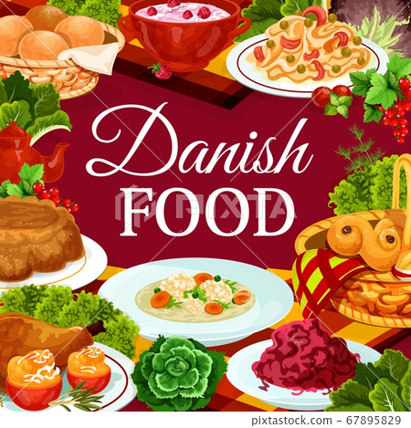 Danish food cuisine Scandinavian buffet meals menu - Stock Illustration ...