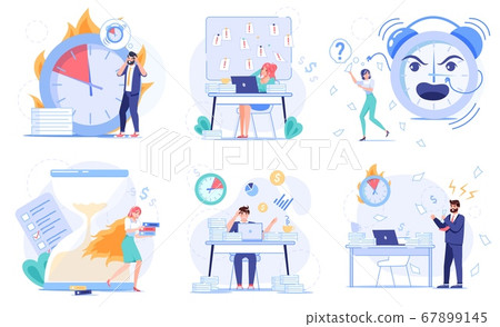 Failure deadline, ineffective time management set - Stock Illustration ...