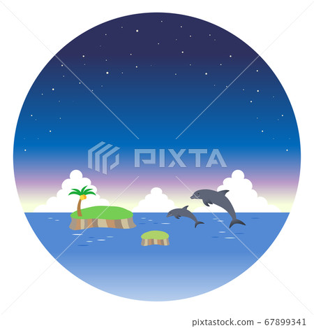 Round frame of jumping dolphins and night sea - Stock Illustration ...
