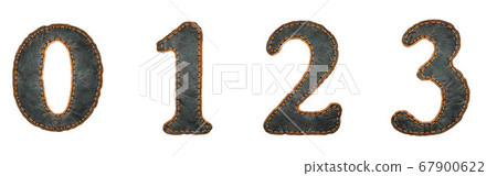 Set of numbers 0, 1, 2, 3 made of leather. 3D... - Stock Illustration ...