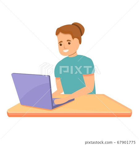 Girl programming laptop icon, cartoon style - Stock Illustration ...