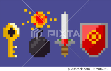 Shield and Bomb with Fire Explosion, Sword Icon - Stock Illustration ...
