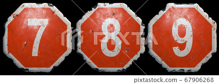 Set of numbers 7, 8, 9 made of public road sign...-插圖素材 [67906268 ...