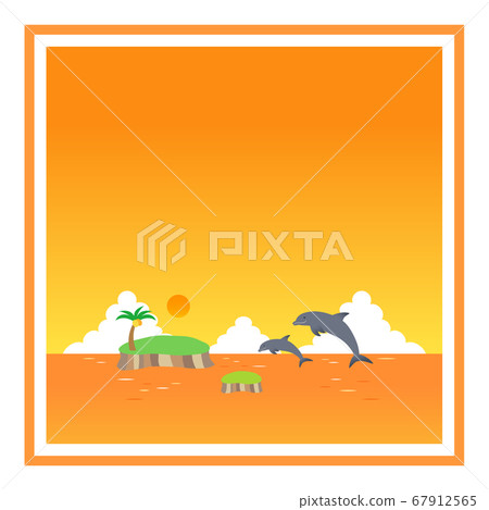Square frame with jumping dolphins and sea at... - Stock Illustration ...