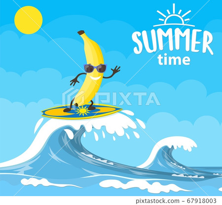 banana characters surfing on wave. - Stock Illustration [67918003] - PIXTA