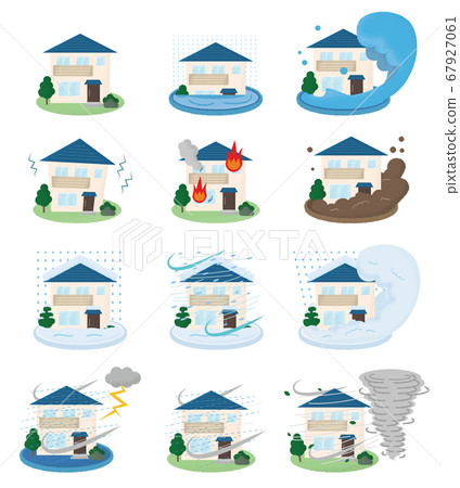 Vector illustration set of houses in disaster - Stock Illustration ...
