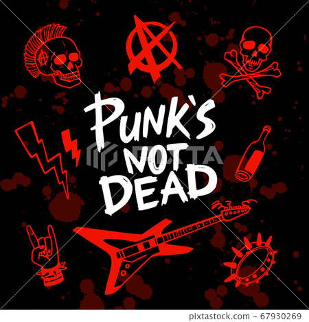 Punk rock set. Punks not dead words and design - Stock Illustration ...