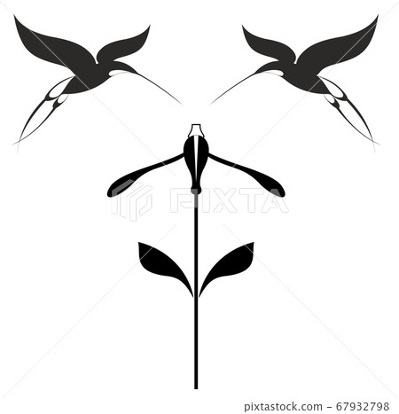 Birds and flower black on white illustration.... - Stock Illustration ...