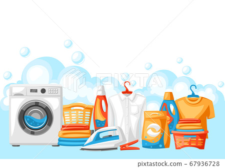 Laundry service background with professional... - Stock Illustration ...