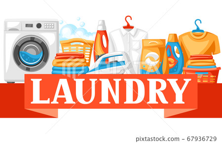 Laundry service background with professional... - Stock Illustration ...
