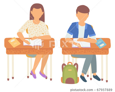 Classmates Writing Composition in Notebooks School - Stock Illustration ...