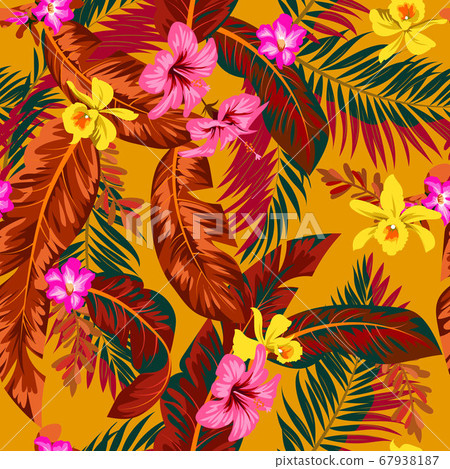 Seamless tropical bright pattern for textile - Stock Illustration ...