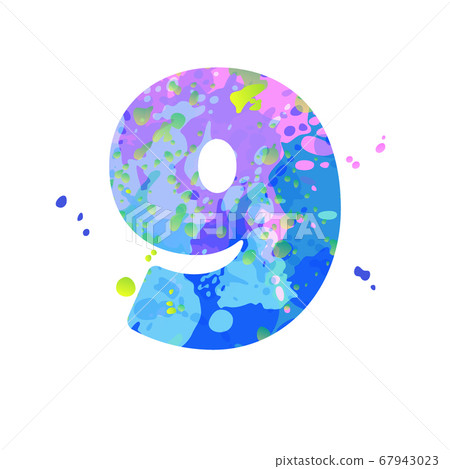 Number 9 with effect of liquid spots of paint... - Stock Illustration ...
