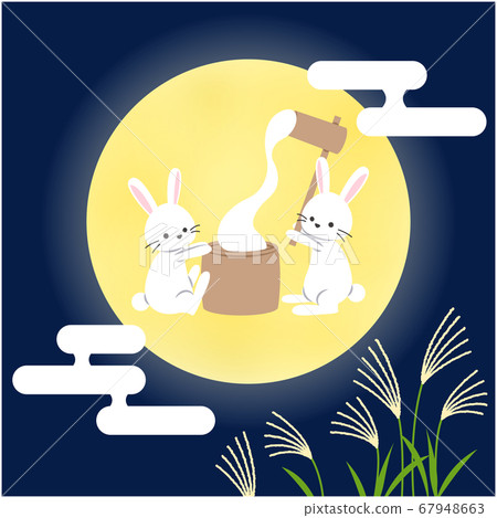 15 nights_Rabbit with mochi on the moon - Stock Illustration [67948663 ...