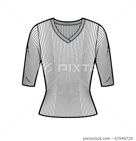 Ribbed V-neck knit sweater technical fashion... - Stock Illustration ...